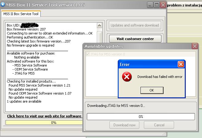 MSSBOX II - błąd JTAG i MSS SERVICE Software 1.21 po reinstalacji systemu