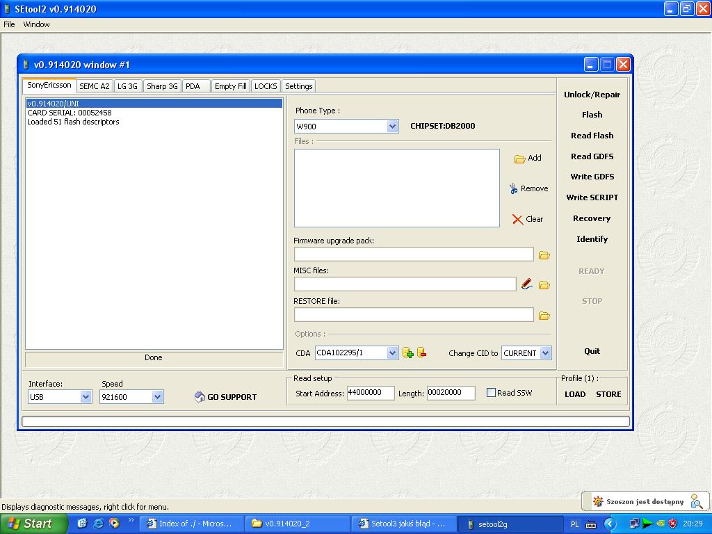 Setool3 0.914027 - Program zamyka się przy użyciu opcji flash/unlock/repair