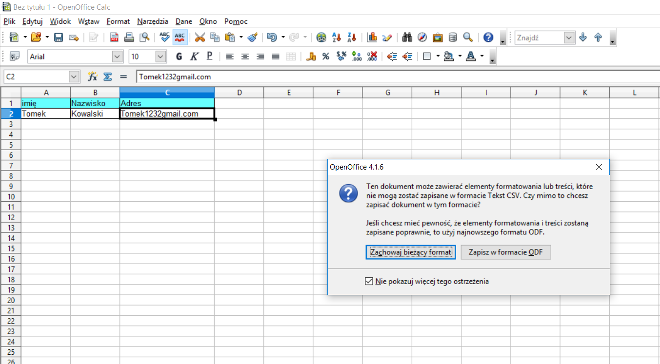 OpenOffice format CSV - Jak poprawnie formatować do pliku CSV