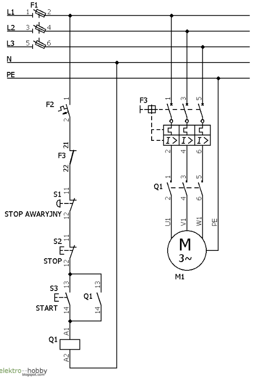 Start1 - Stop - Start2 (ST22K3\02) sterowanie dwóch silników 3 fazowych ...
