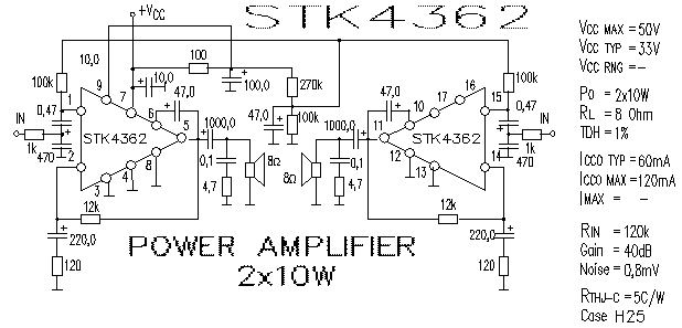 Czy można zmostkować wzmacniacz STK4362 przy 25V i 8ohm?