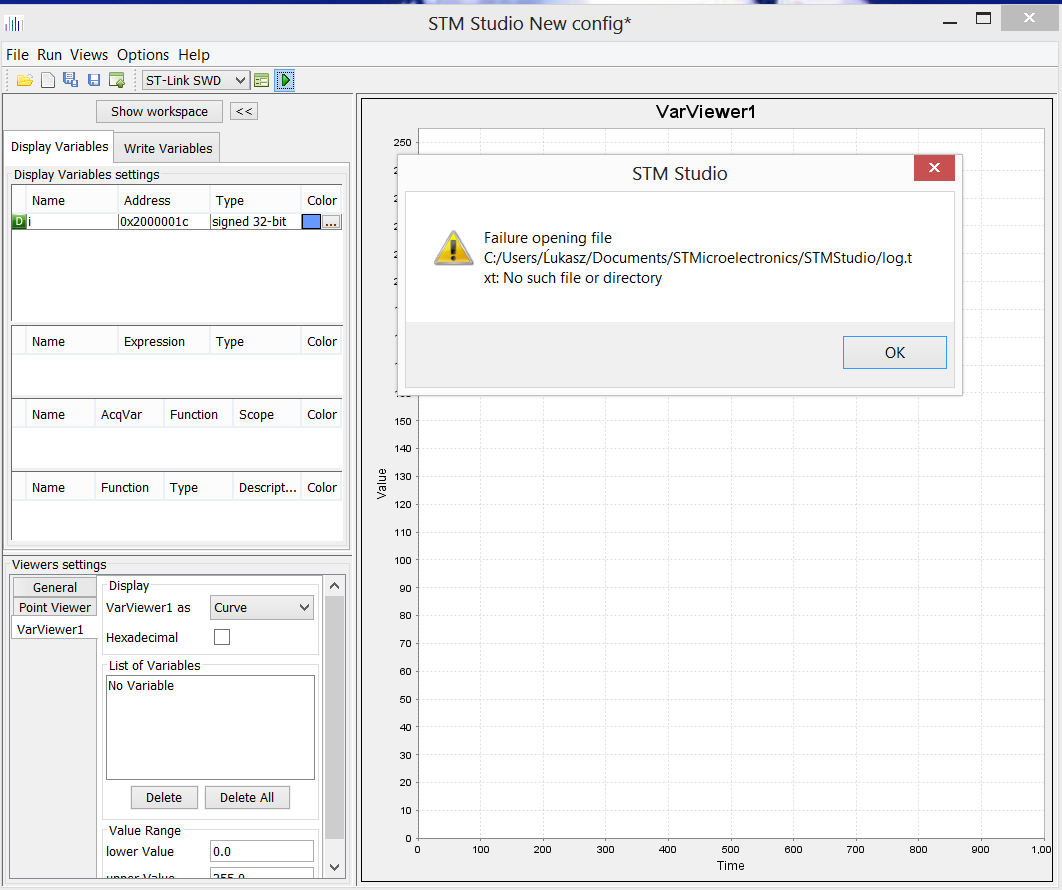 [Rozwiązano] Stm Studio bład "Failure opening file.." Nucleo Stm32F103rb