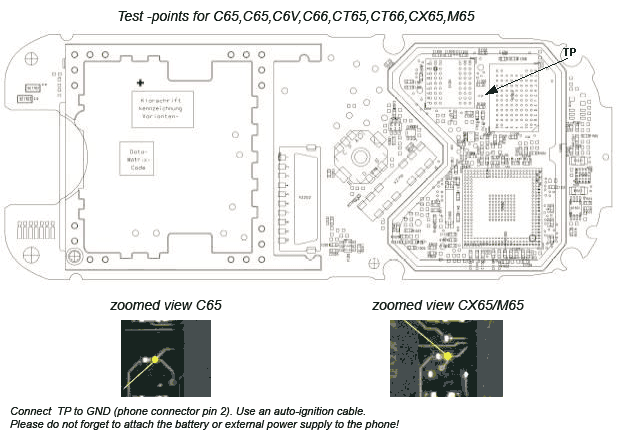 Testpoint w Siemens C65 - do czego służą zaznaczone punkty na płycie?