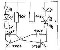 Dlaczego diody nie migają na przemian w układzie z tranzystorem C547B?