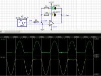 Przebiegi na wyjściach A i B w prostowniku jednopołówkowym ze wzmacniaczem operacyjnym
