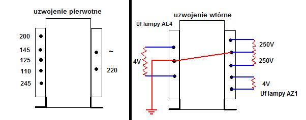 Opis wyprowadzeń transformatora z OR Philips 695A13 itp.