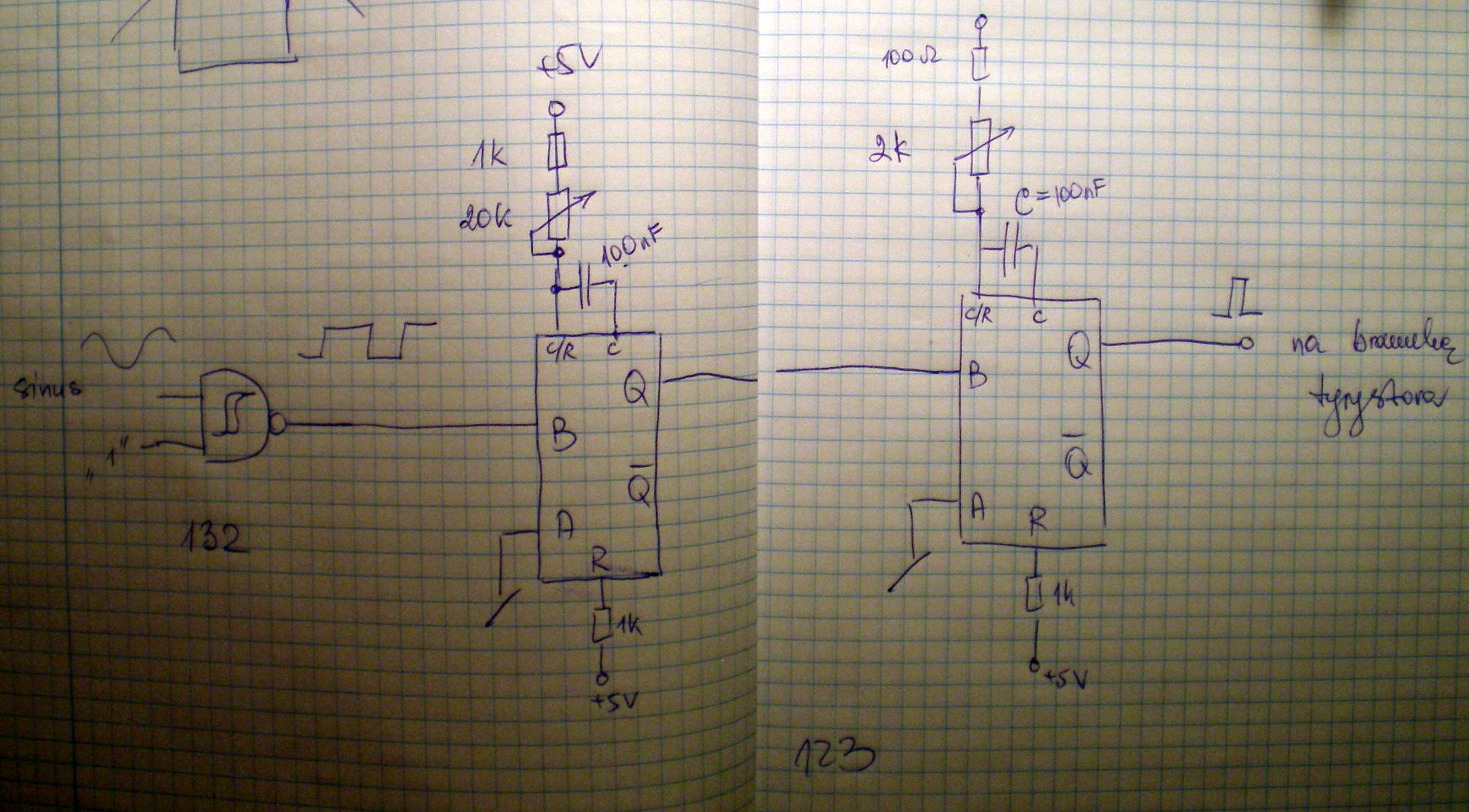 Jak podłączyć układy 74132 i 74123 w prostowniku z tyrystorem T22-10-10-50?