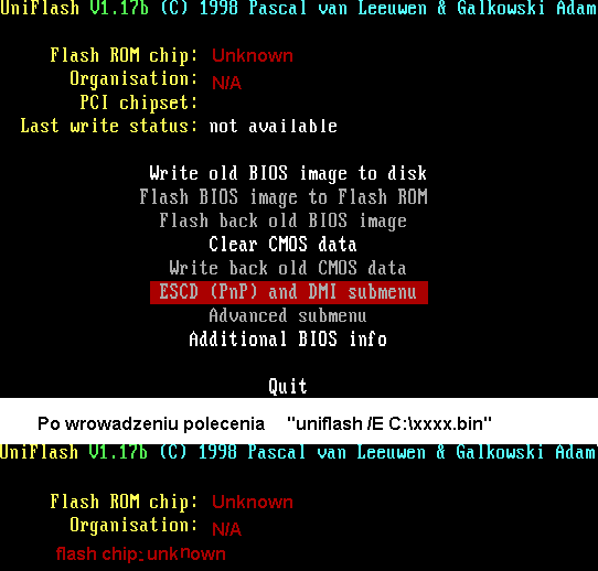 Uniflash nie wykrywa chip-a BIOS na płycie Abit AB-PX5 po flashowaniu