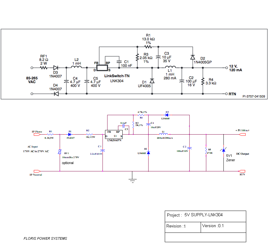 LNK306 - Pytanie o schemat do LNK304/6 5v ~150-200mA