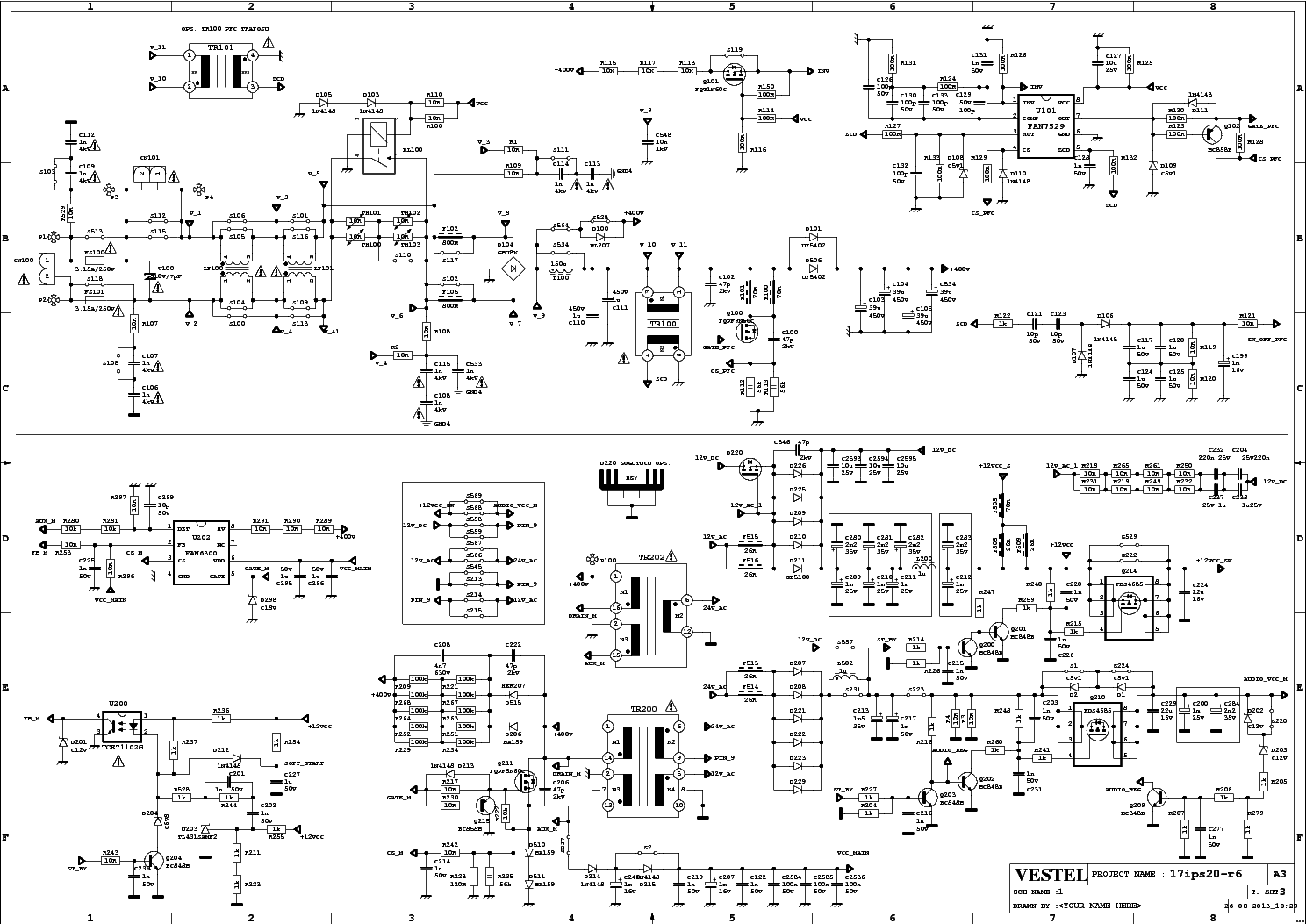 Toshiba 40L3433DG - Szukam schematu zasilacza 17IPS20, wartości części