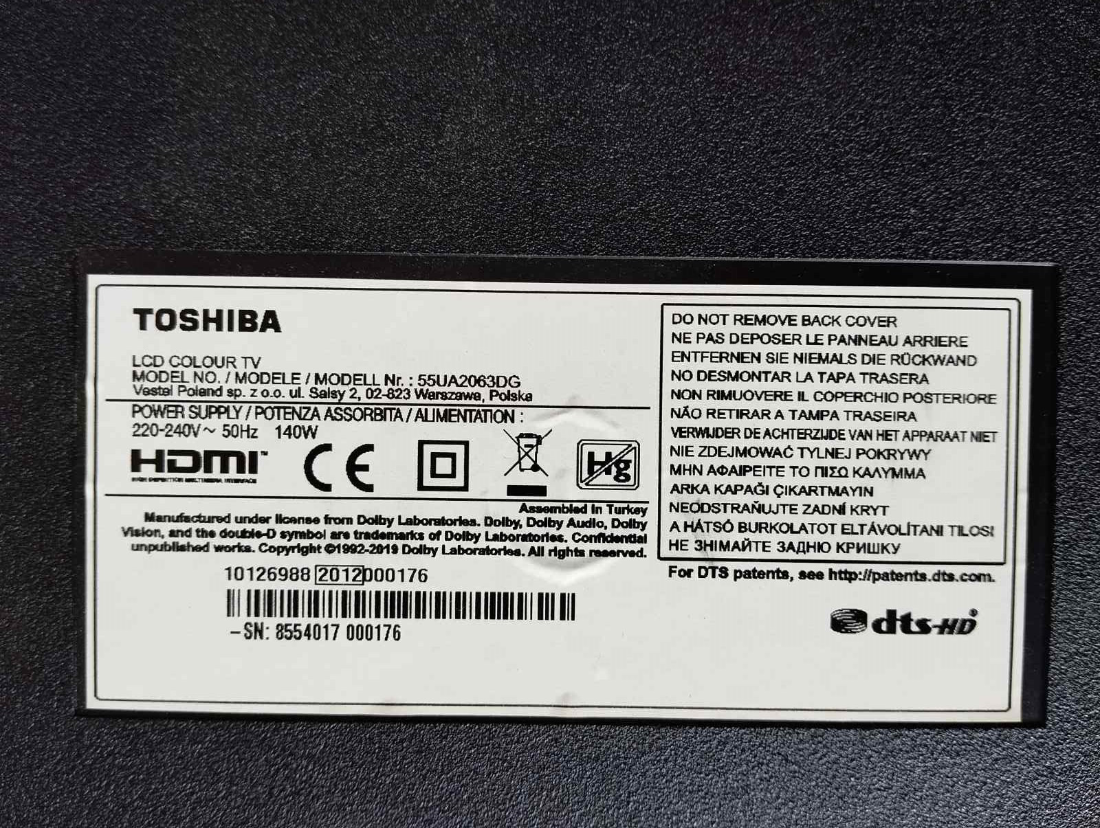 [Rozwiązano] Toshiba Andoird TV 55UA3A63DG; czarny ekran; komunikat o ...