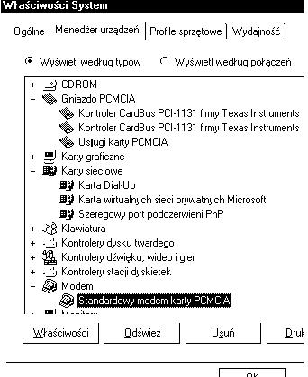 XIRCOM RealPort Ethernet 10/100+Modem w laptopie - nie dział