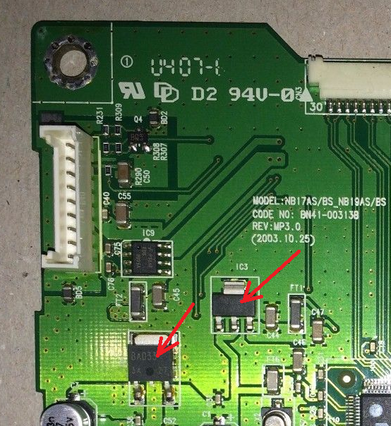 Samsung GH19PS - monitor wyłącza się po chwili, brak 3.5V na CN2