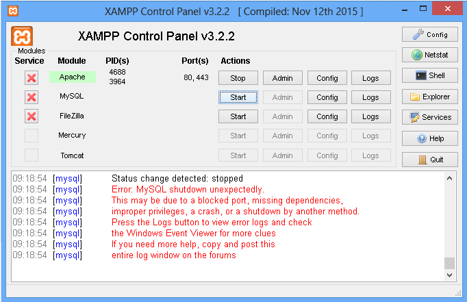 XAMPP - XAMPP Control Panel , nie włącza się „MySQL”