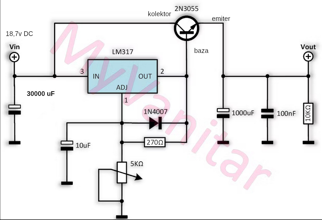 Zasilacz liniowy na LM317, 4x 2N3055, 5-7A, 13.8V - połączenie równoległe i modyfikacje schematu