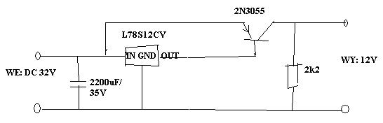 Zamiana 32V na 12V... Podłączenie tranzystora 2N3055.