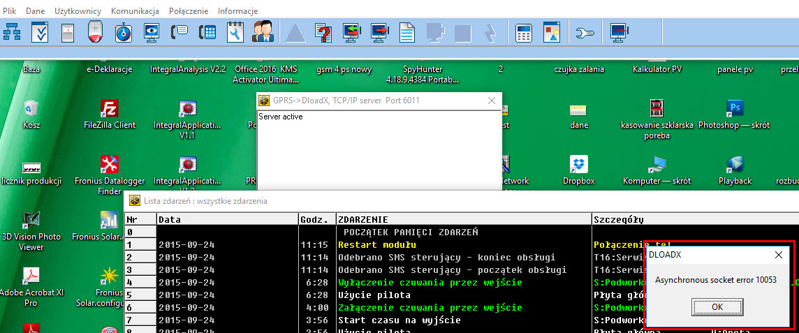 Integra 128WRL - Błąd asynchronous socket error 10053 przy zdalnym połączeniu