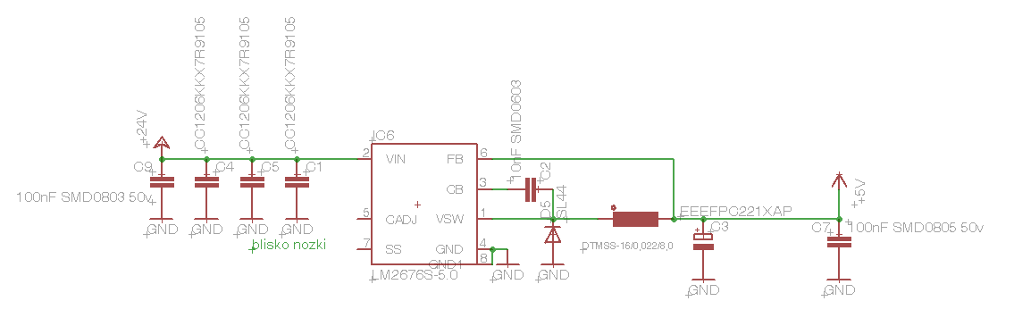 LM2676 - Zasilacz 24V -> 5V na LM2676 palący się kondensator
